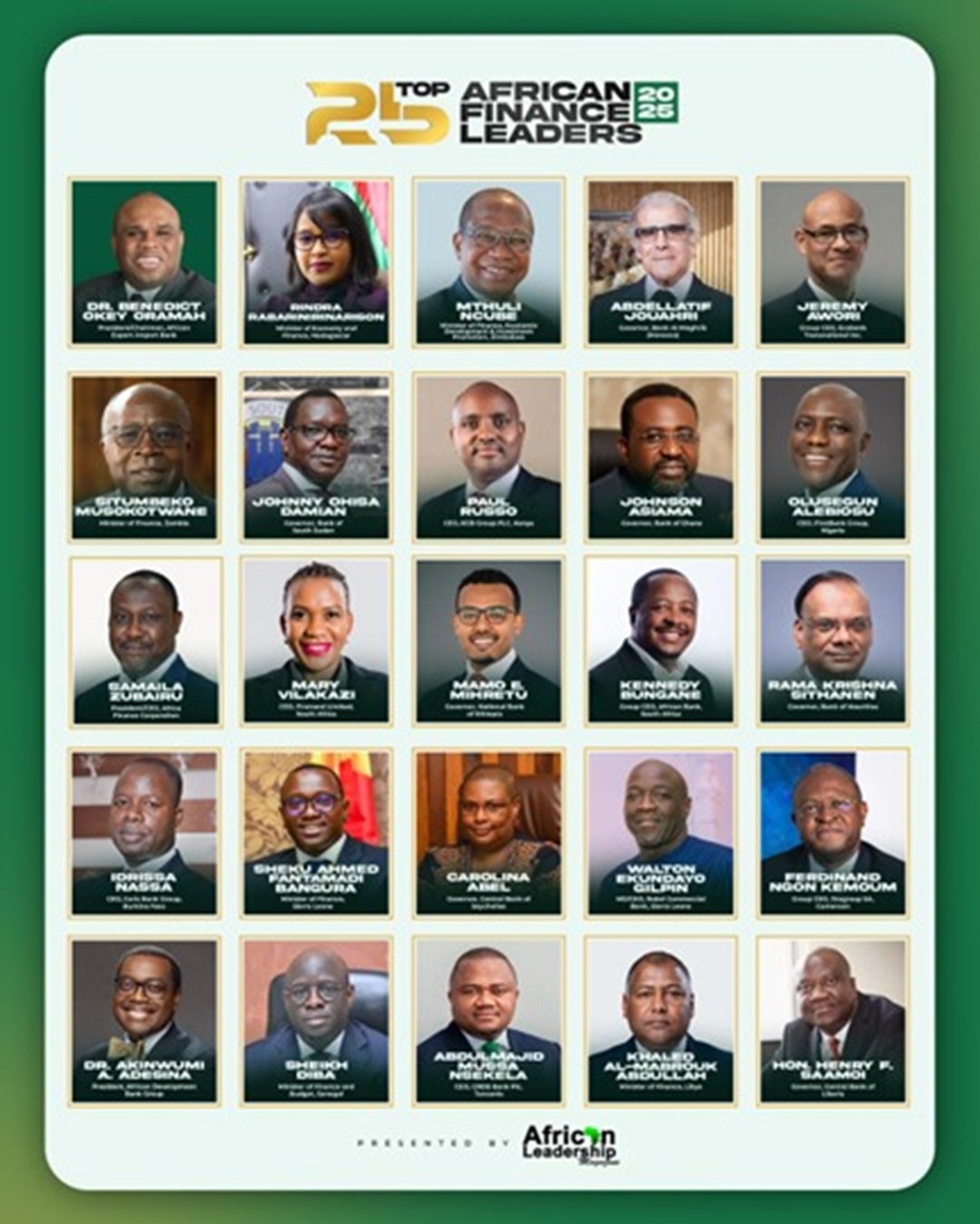 AFRICAN LEADERSHIP MAGAZINE UNVEILS TOP 25 AFRICAN FINANCE LEADERS 2025 ...
